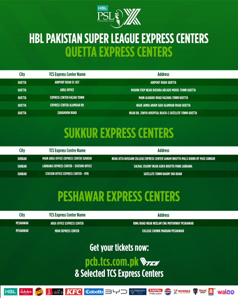 Where to Buy PSL 2026 Tickets Offline – PSL 11 TCS Express Centers in ...